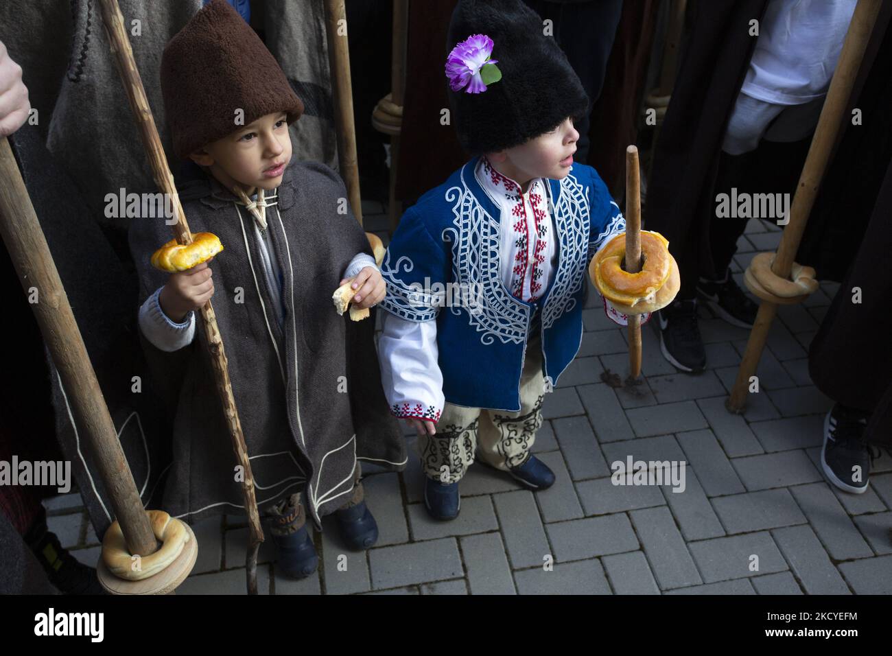 Koledari on 25 December 2021 in city Elin Pelin, Bulgaria. Koledari are ...