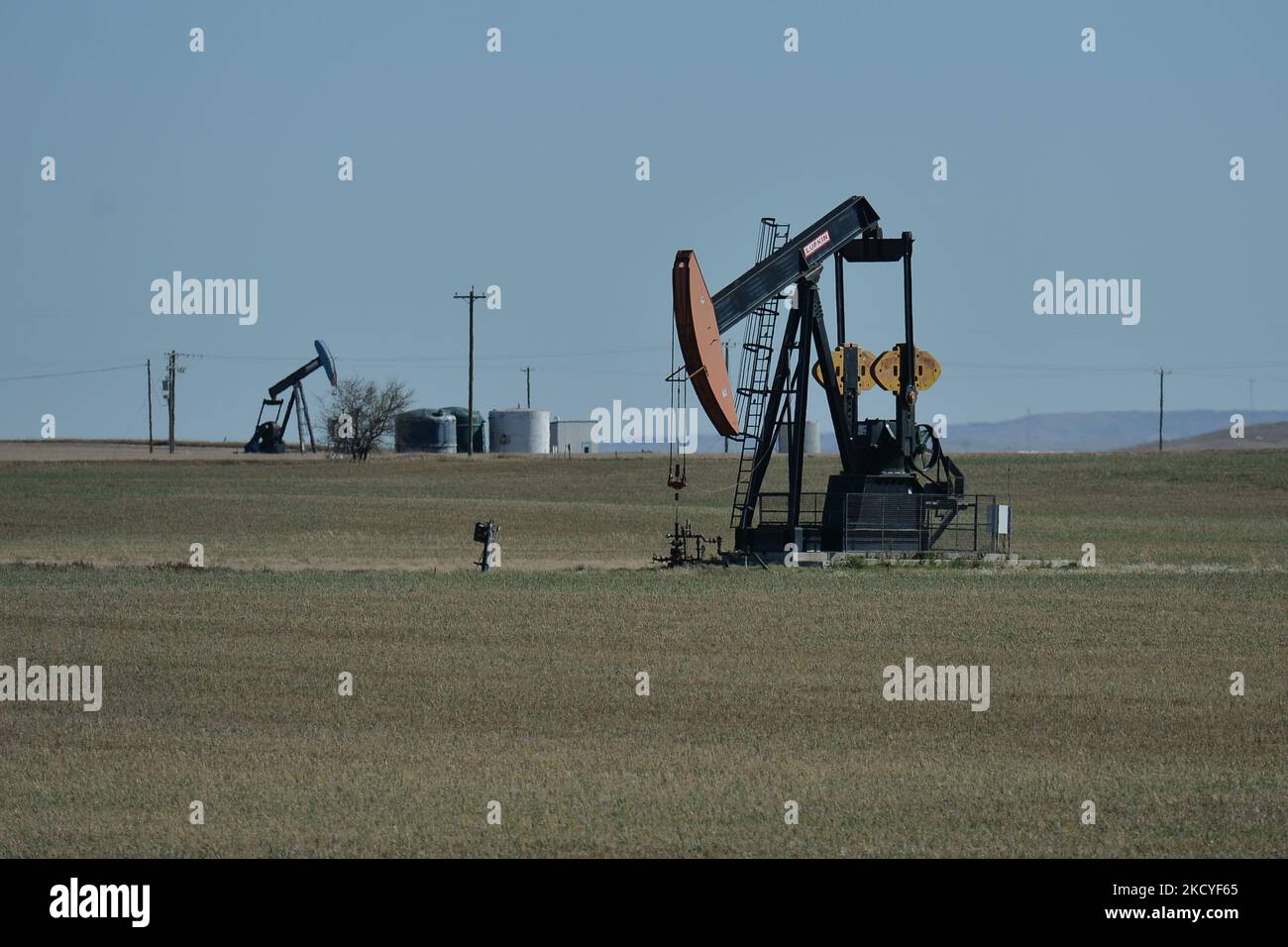 Oil wells in a field near Drumheller. On Tuesday, 28 September 2021, in ...