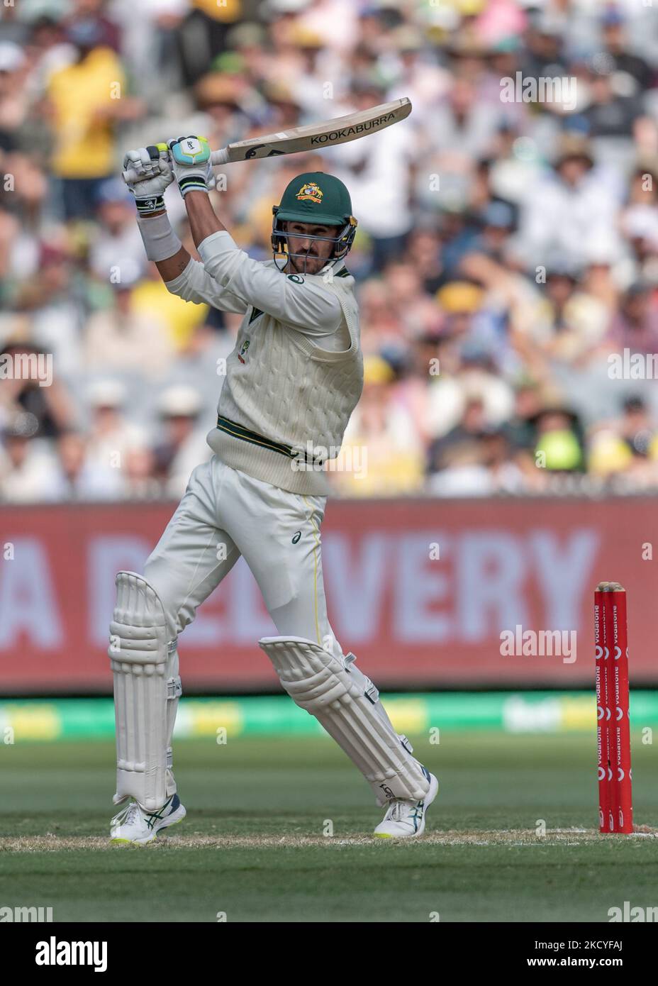 Mitchell Starc of Australia bats during day two of the Third Test match ...