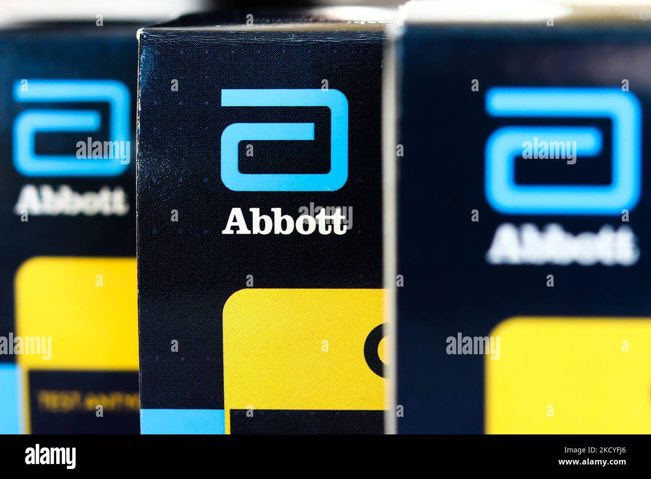 Abbott logos are seen on Abbott Panbio COVID-19 antigen self-test ...