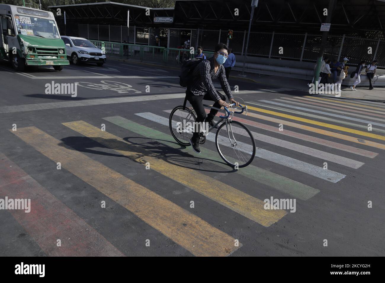 A cyclist rides on Calzada Ermita Iztapalapa in Mexico City during the ...