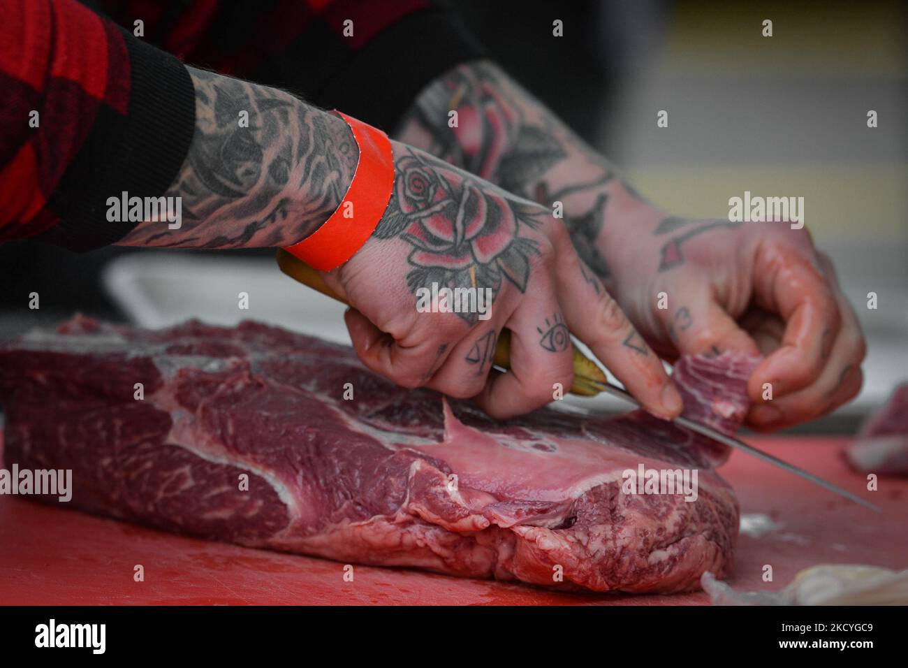 Wes Walker of the Master Meats butcher shop in Calgary seen during the Black Box Butcher ...