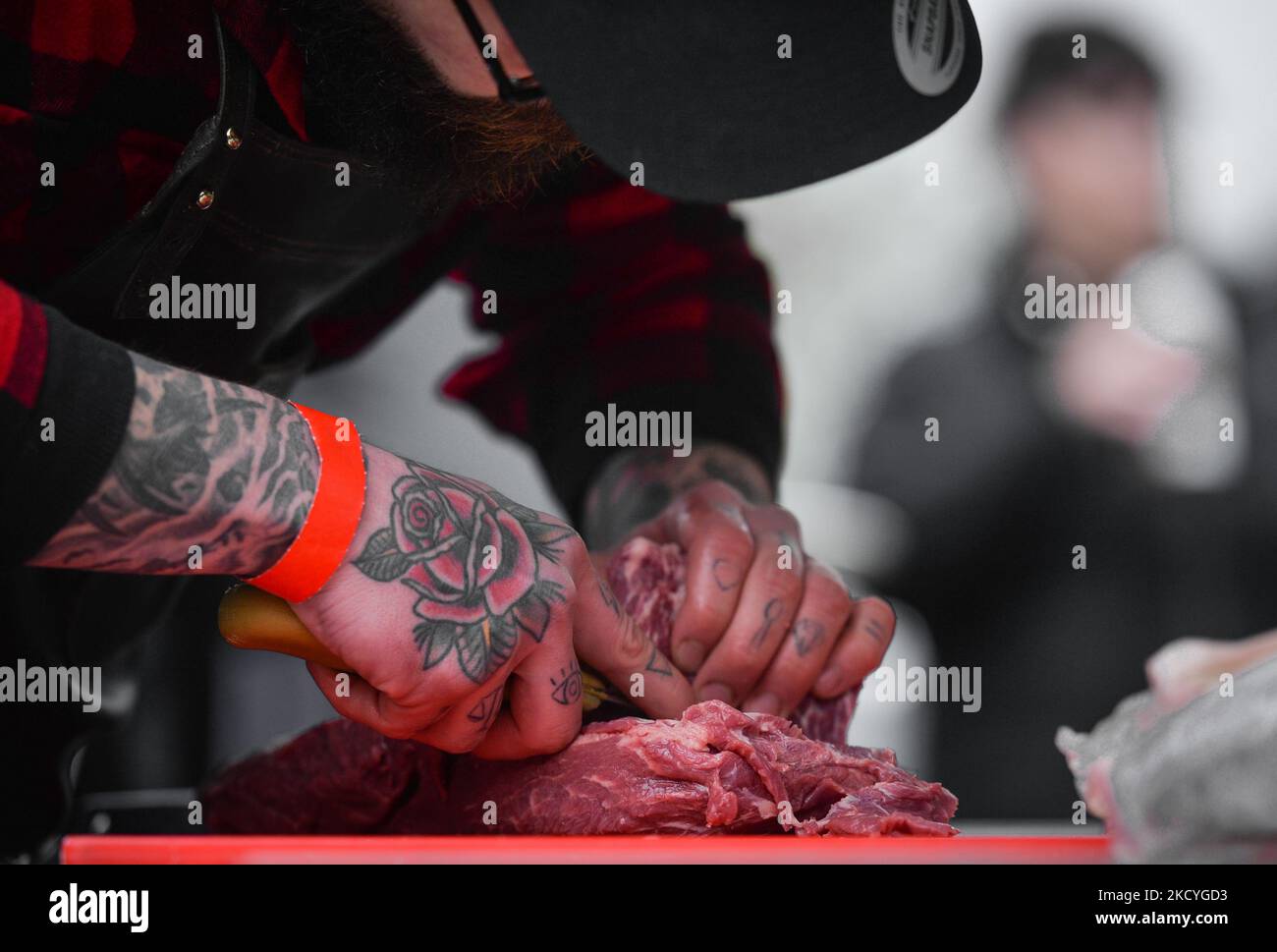 Wes Walker of the Master Meats butcher shop in Calgary seen during the Black Box Butcher ...