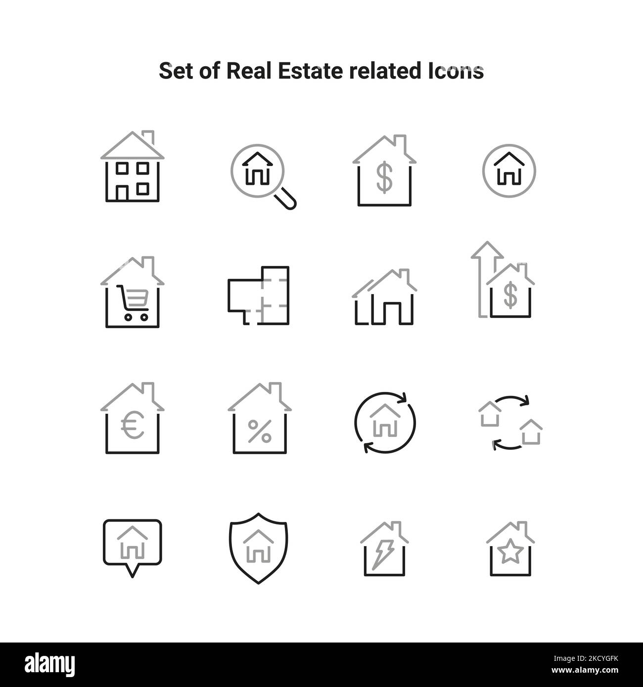 Real Estate thin line icons. Real estate symbols set. Home, House ...