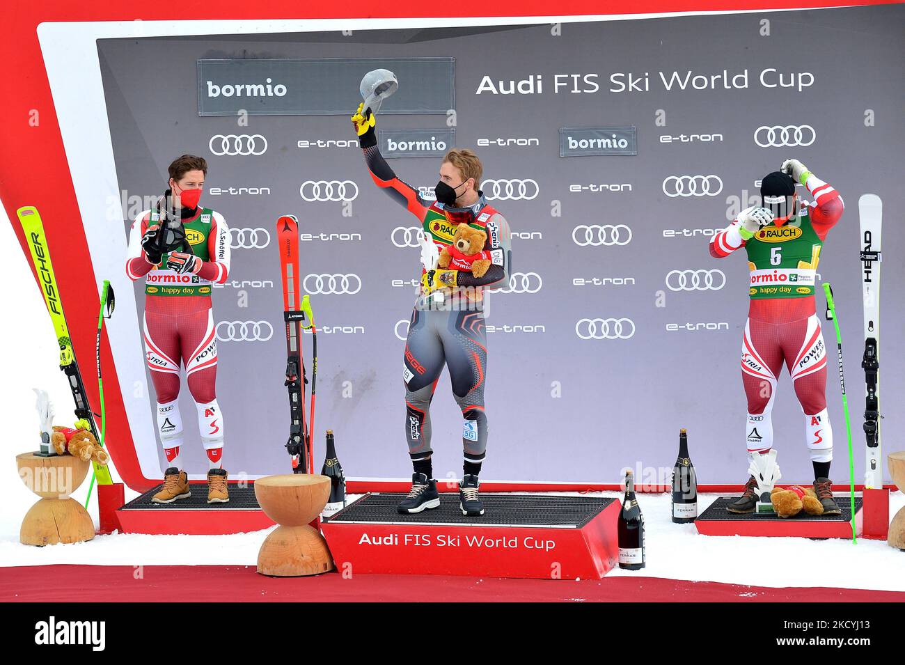 Podium winners during the alpine ski race 2021 FIS Ski World Cup - Men ...