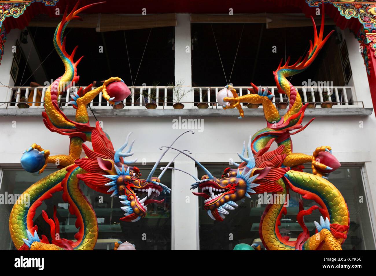 Chinese dragons atop a building in Sikkim, India. (Photo by Creative ...