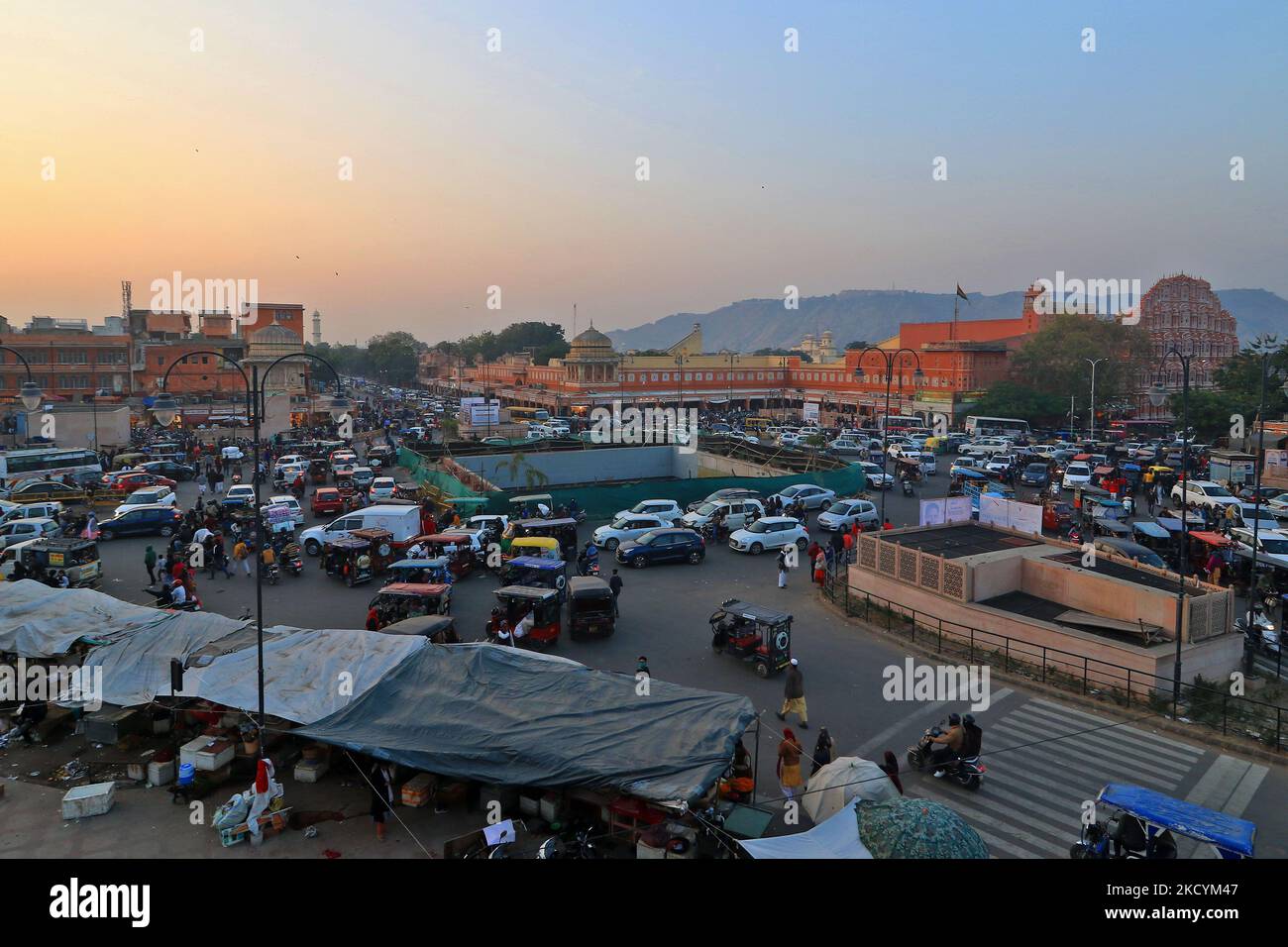 Traffic jam at Badi Chaupar on the first day of the new year, in Jaipur ...