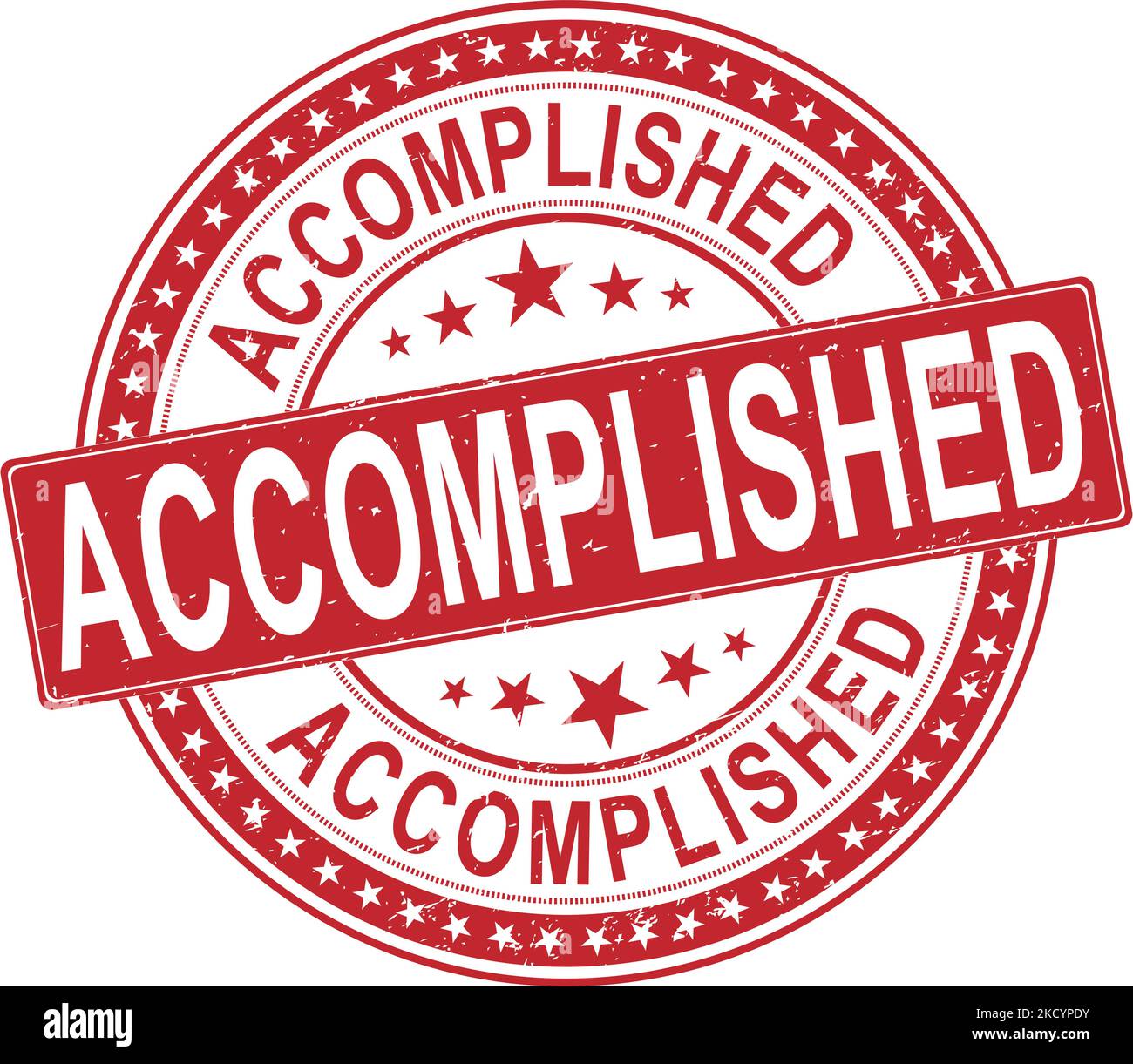 Accomplished seal stamp. Red vector round textured seal with ...