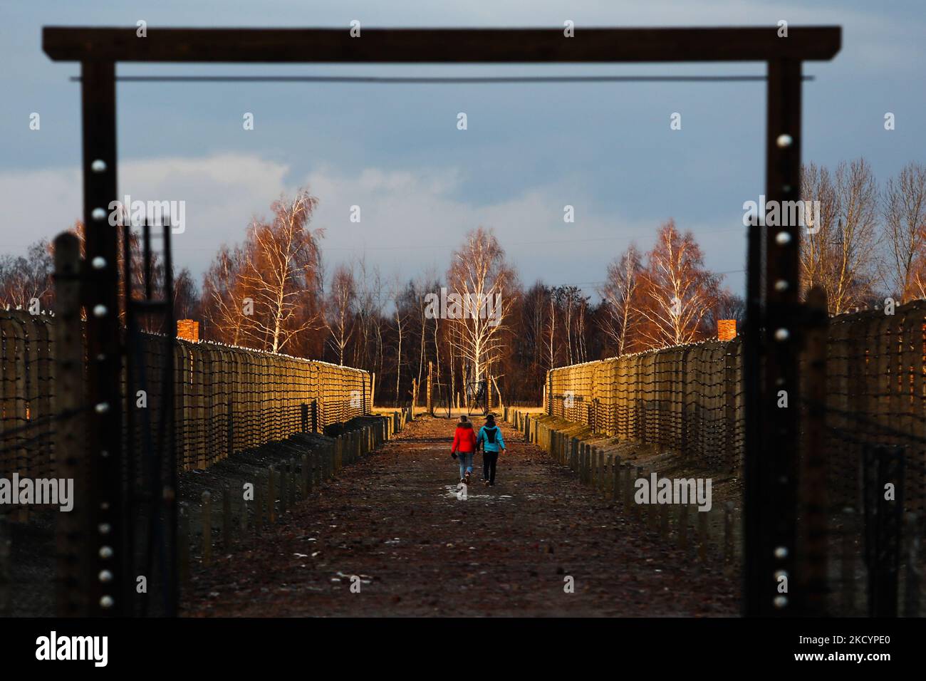 Visitors at the former Nazi German concentration camp Auschwitz II ...
