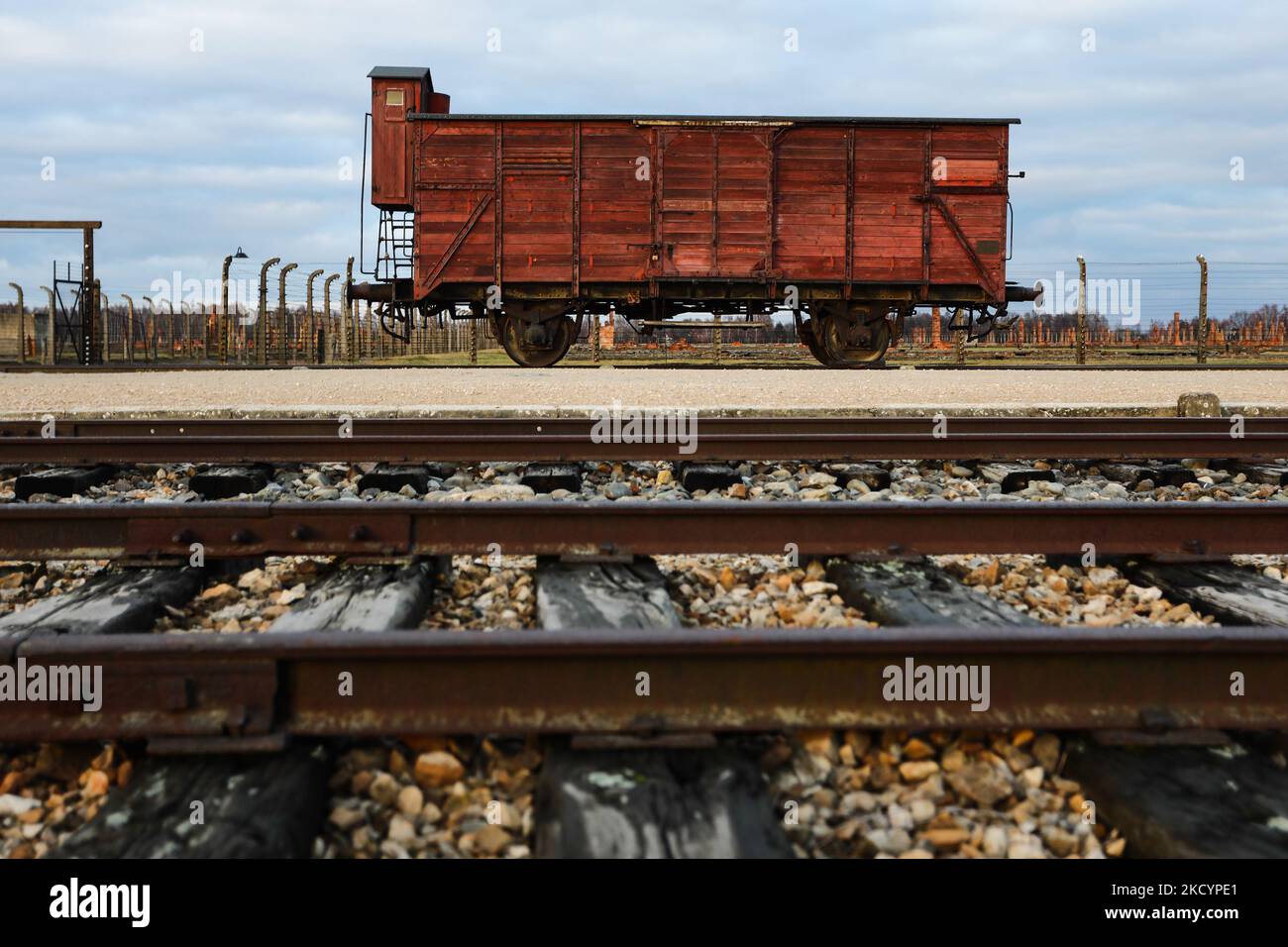 A box car at the former Nazi German concentration camp Auschwitz II ...
