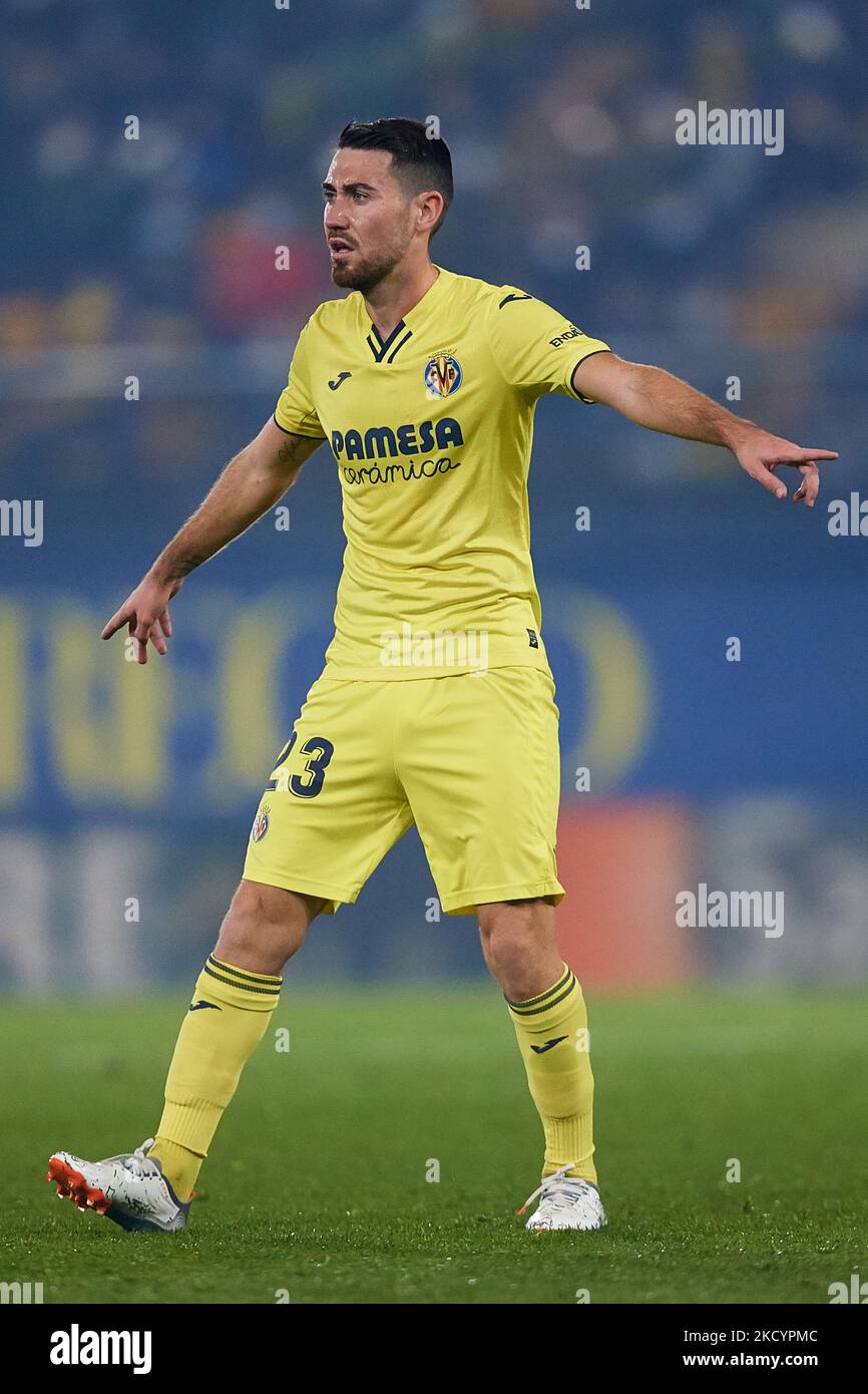 Moi Gomez of Villarreal CF reacts during the La Liga Santander match ...