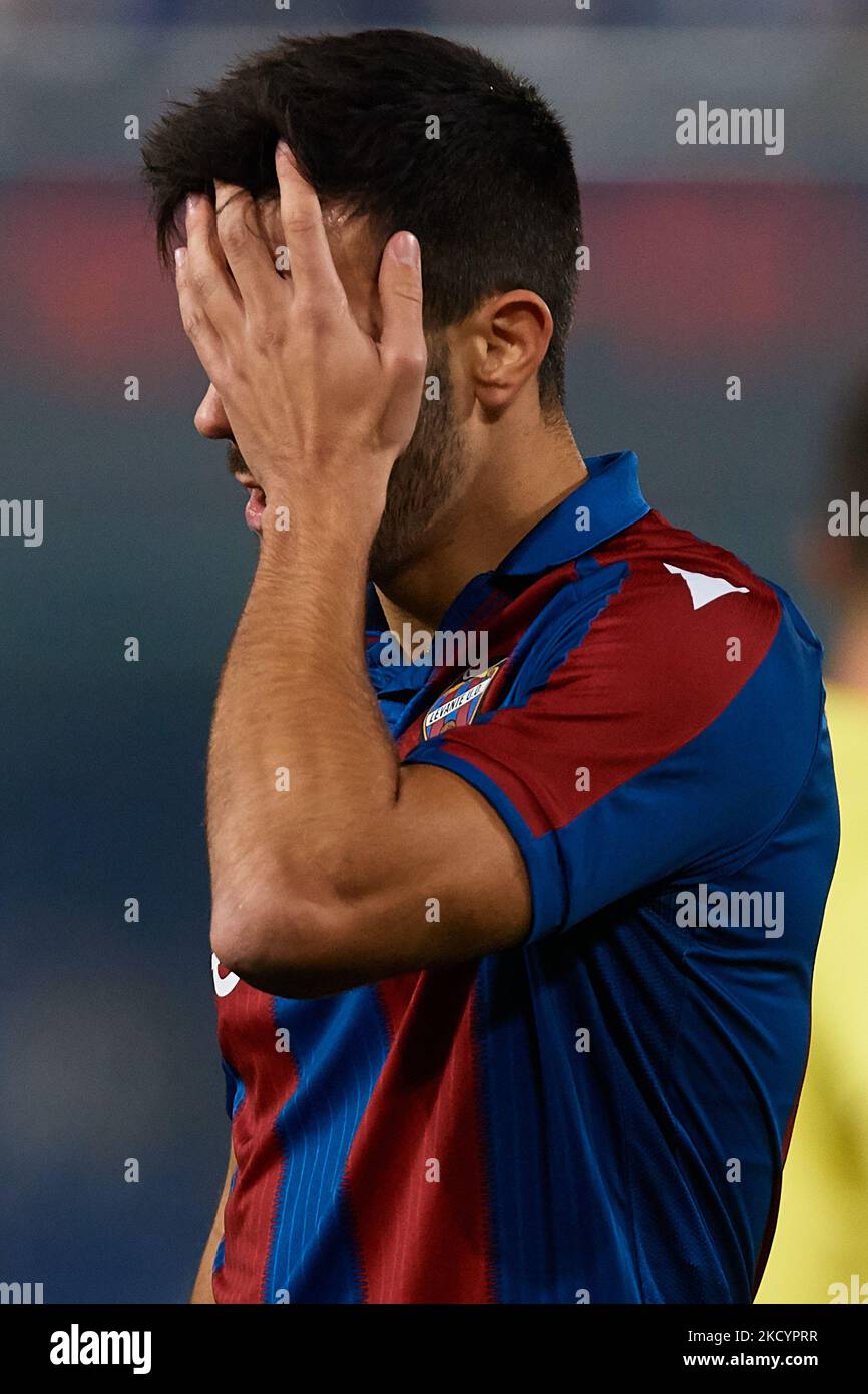 Rober Pier of Levante UD reacts during the La Liga Santander match ...