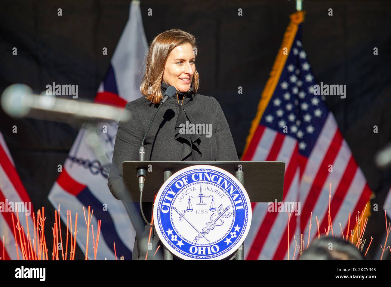 Cincinnati Councilwoman, Liz Keating, speaks after she is sworn into office during a ceremony at ...
