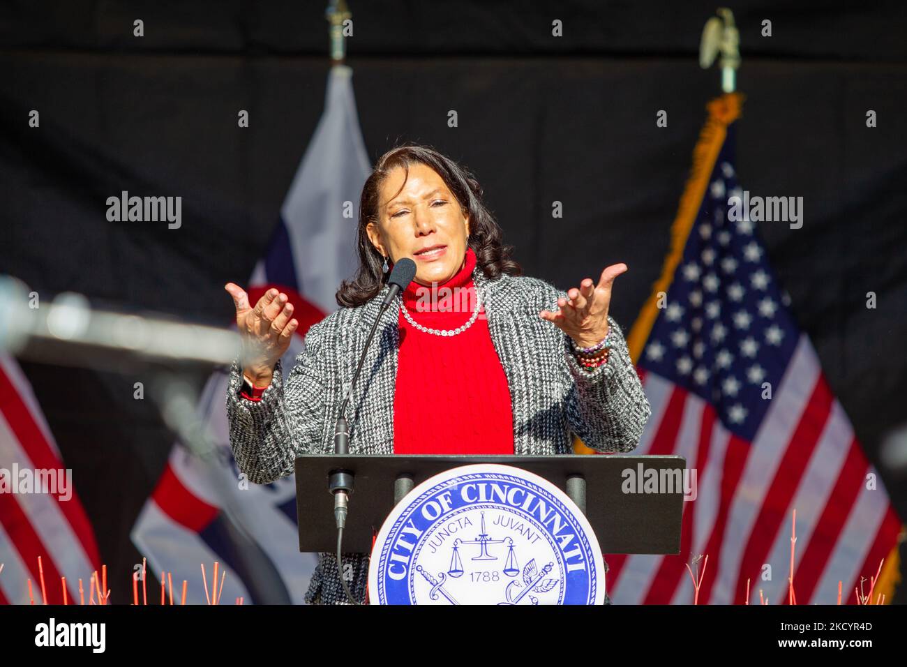 Cincinnati Councilwoman, Jan-Michele Lemon Kearney, speaks as mayor ...