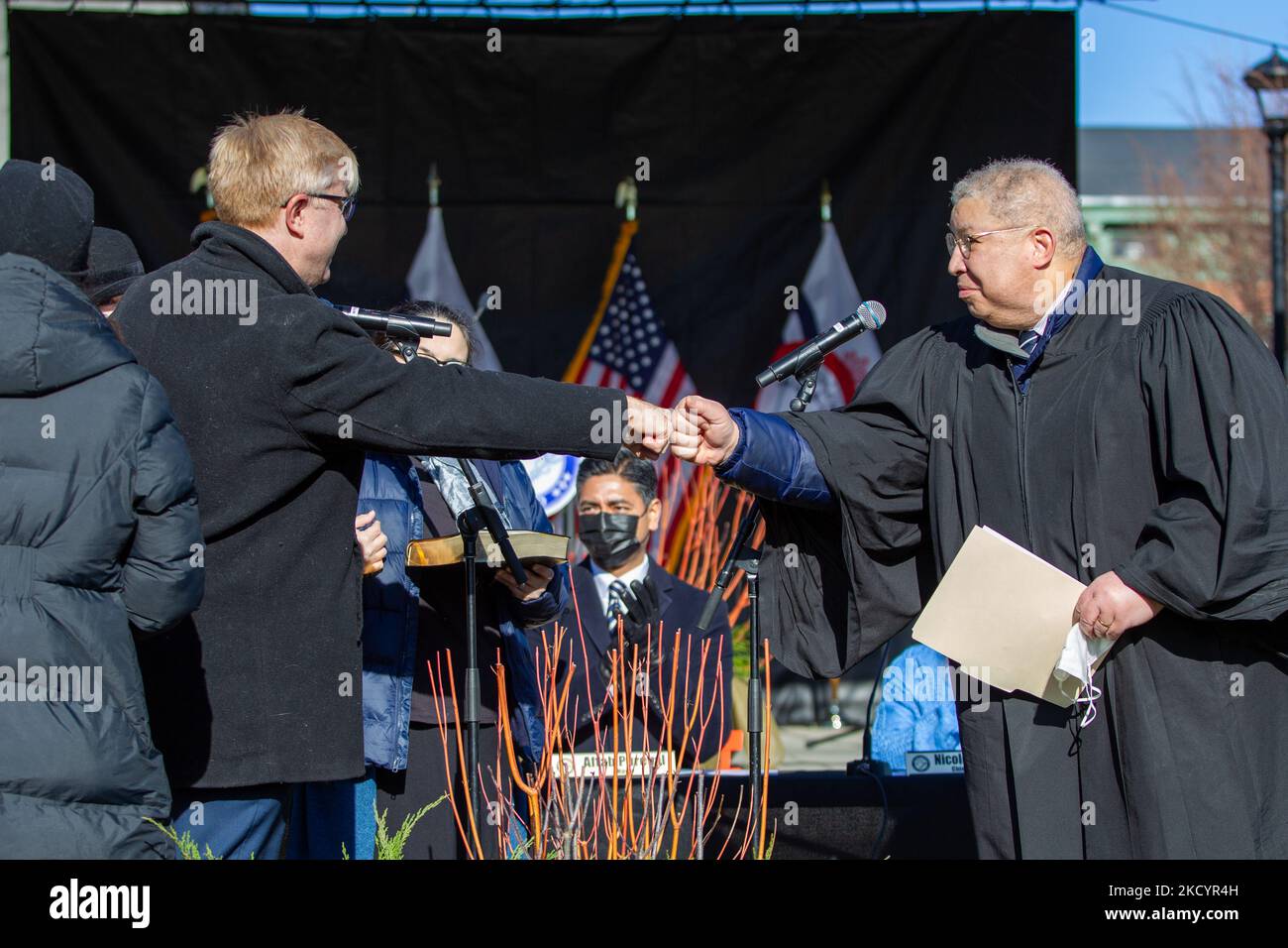 Cincinnati Councilman, Mark Jeffreys, is sworn into office during a ...