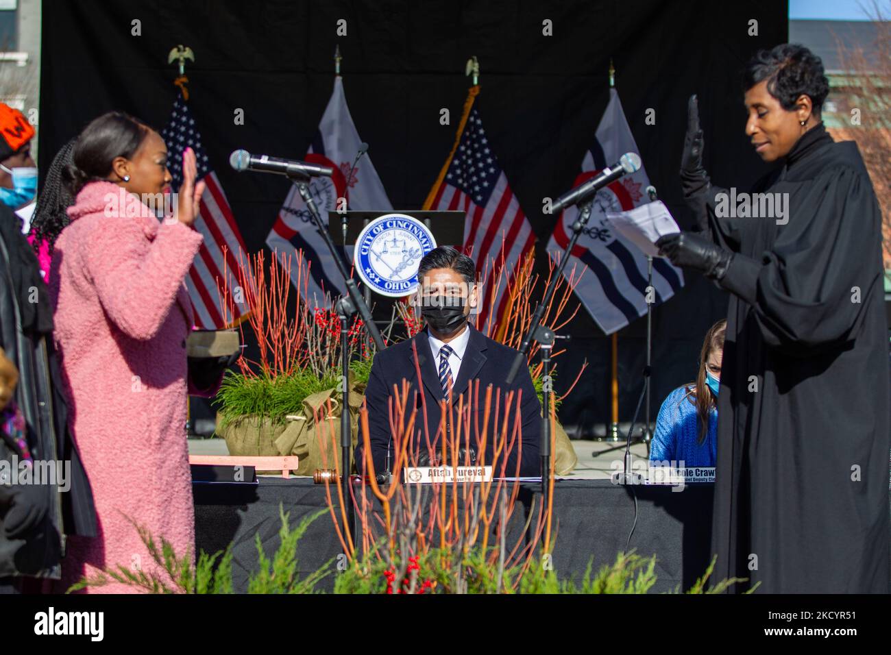 Cincinnati Councilwoman, Meeka Owens, is sworn into office during a ...
