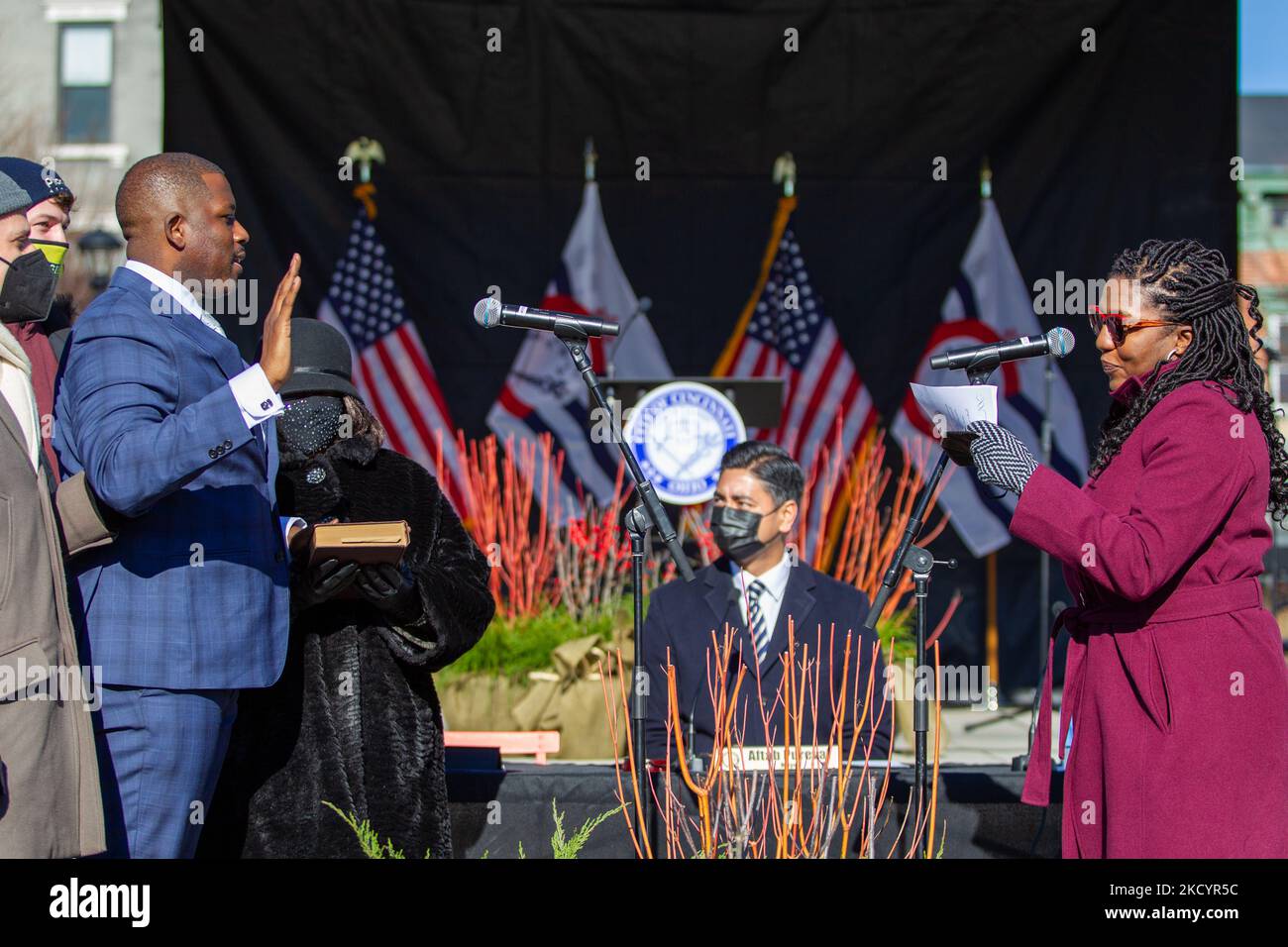 Cincinnati Councilman, Reggie Harris, is sworn into office during a ...