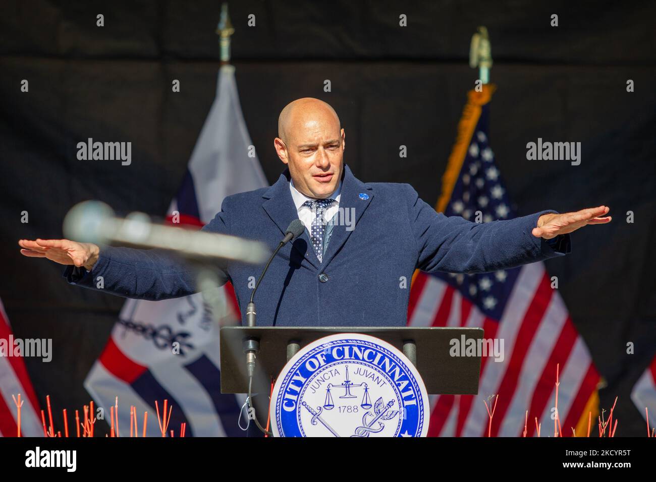 Cincinnati Councilman, Greg Landsman, speaks after he is sworn into ...
