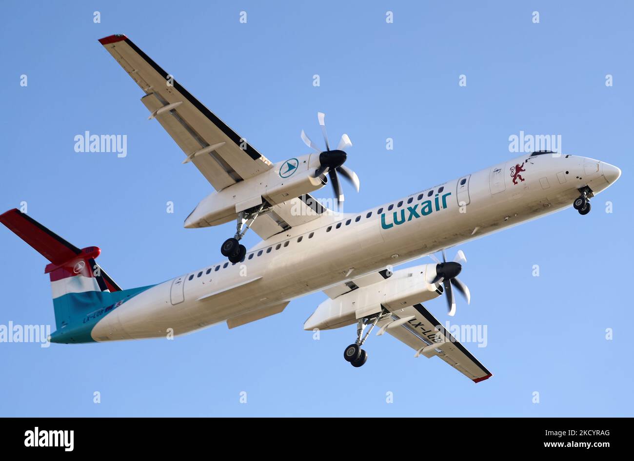 De Havilland Canada Dash 8-400 aircraft, of a Luxair company, getting ...