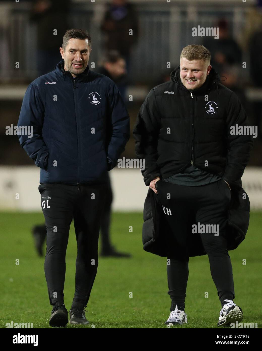 Hartlepool United manager Graeme Lee (L) and Kit man Karl Hammond ...