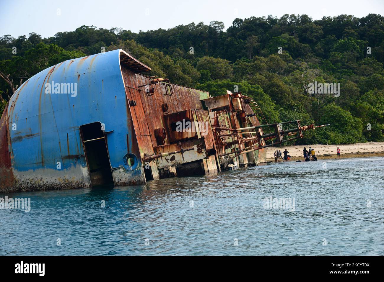 An illegal fishing Norwegian vessel Viking is seen sunk in Pangandaran ...