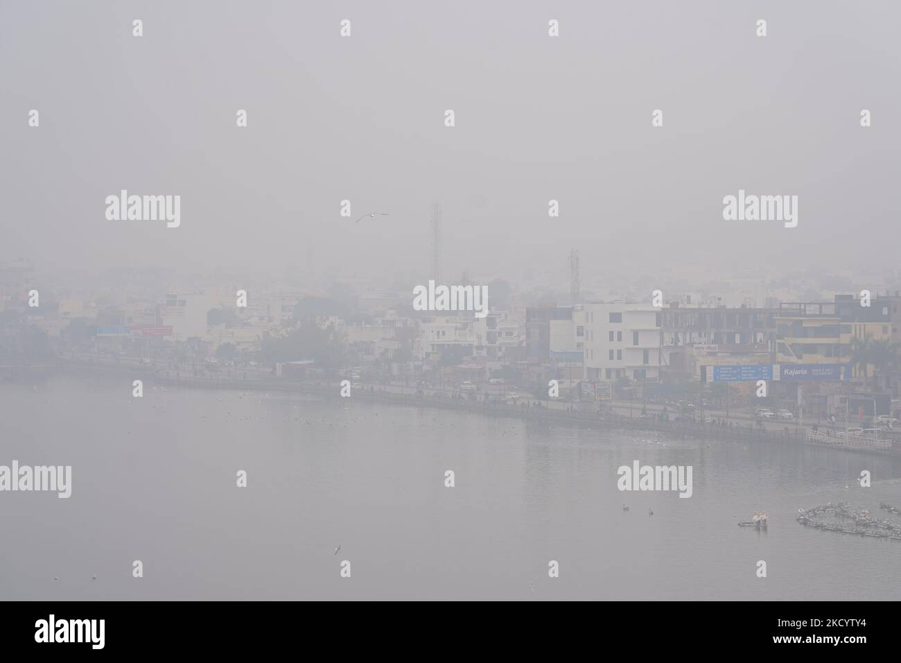 A View of Anasagar lake During Dense foggy morning in Ajmer, Rajasthan ...