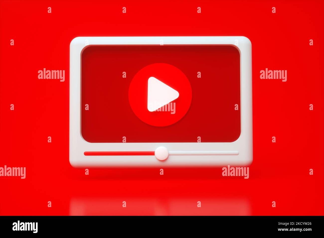 Social media, minimal video media player Interface over red background ...