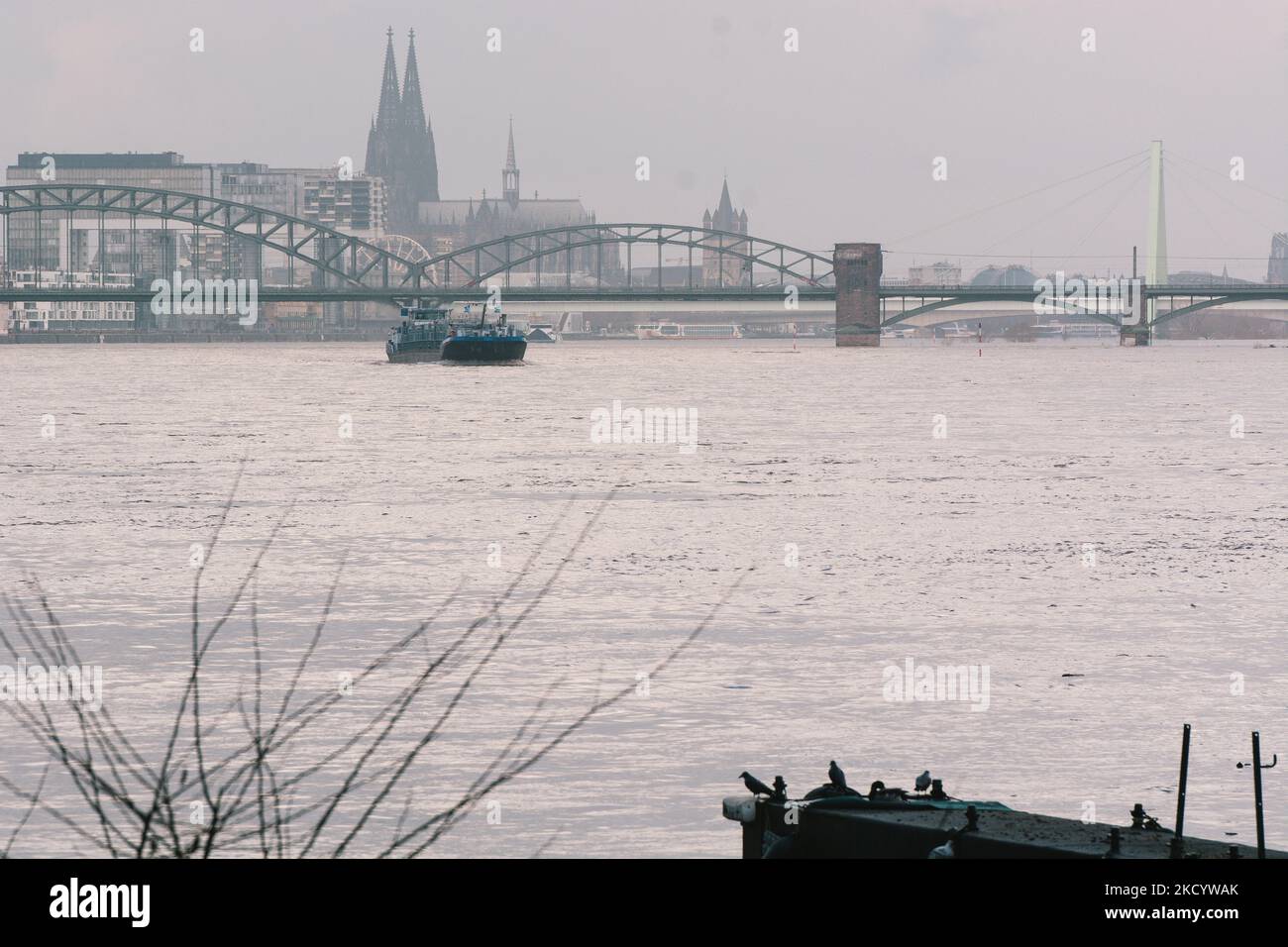 The water level in Rhine exceeds to 6,83 meter flood mark in Cologne ...