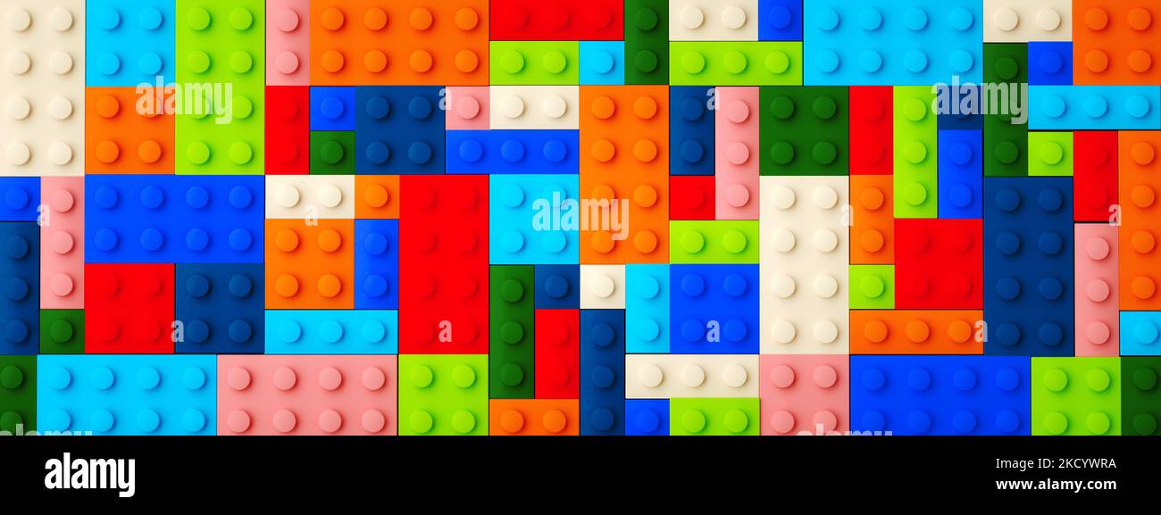 colorful LEGO bricks background, 3d render, panoramic image Stock Photo ...