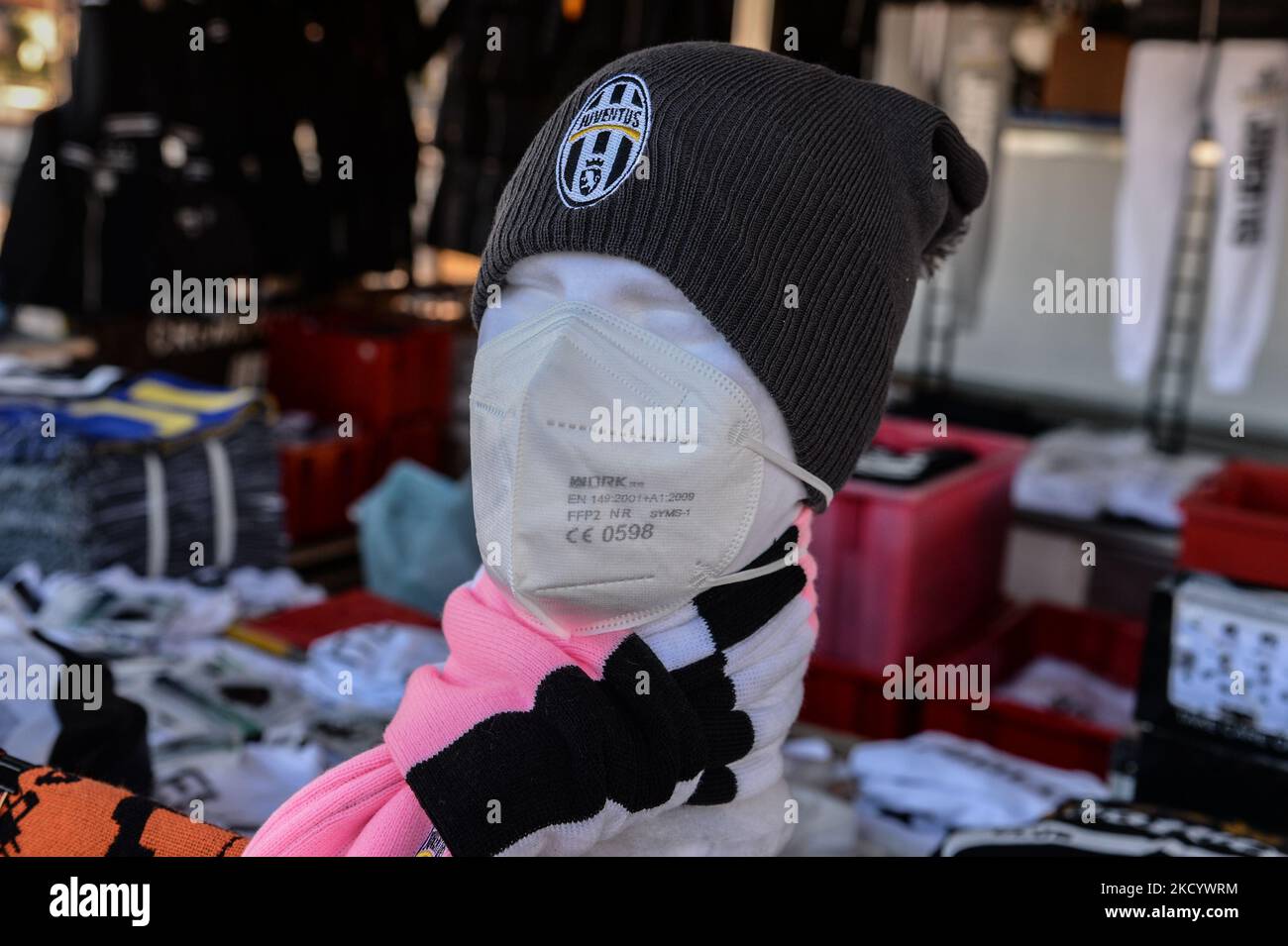 A Market stall sells an FFP2 mask before the Serie A Football match ...