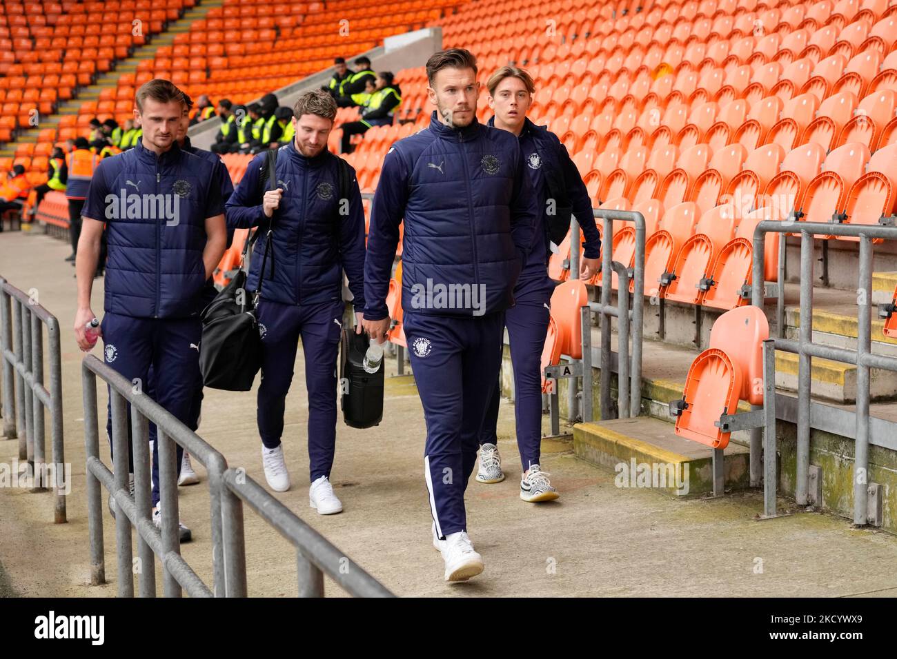 Blackpool players arrive at the stadium before the Sky Bet Championship ...