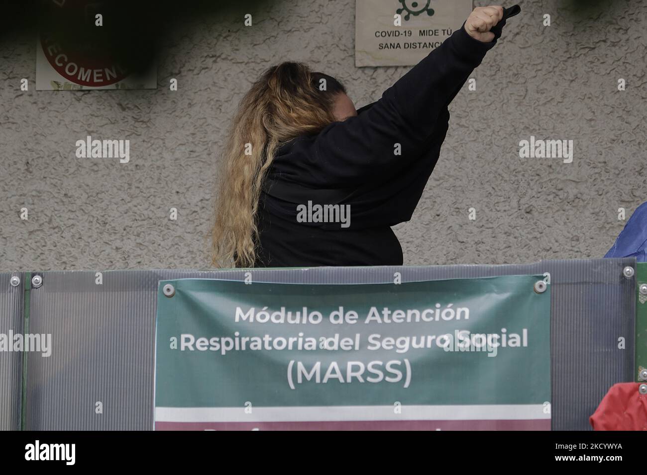 A person in the triage area inside clinic 160 of the Mexican Social ...