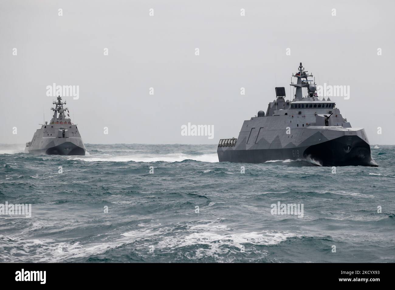 Two Taiwanese military corvettes sail during a Navy Drill for ...