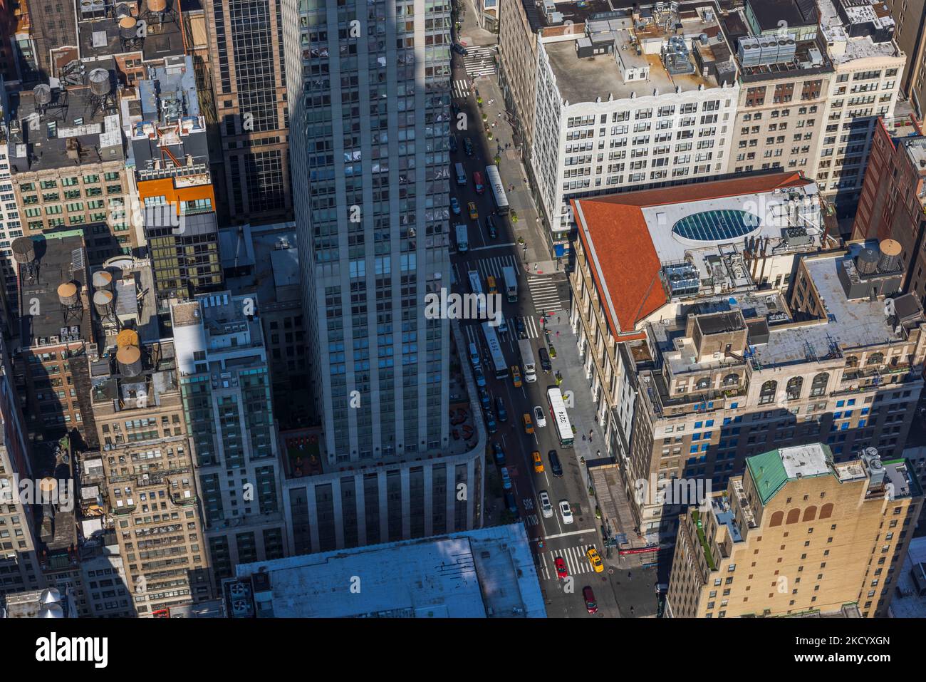 Beautiful aerial view of Empire State Building shadow on skyscraper ...
