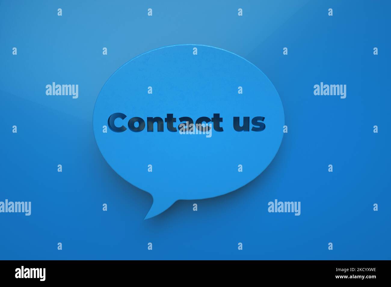 Contact us speech bubble on a bright blue background, 3d render Stock ...