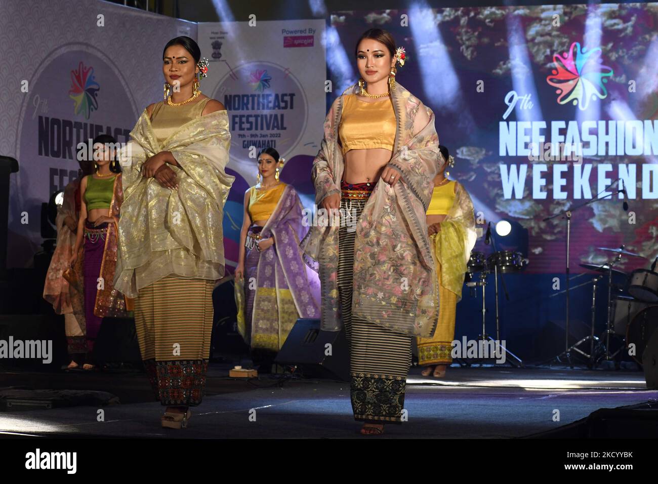 Models walk on the ramp during the 9th North East Festival, in Guwahati ...