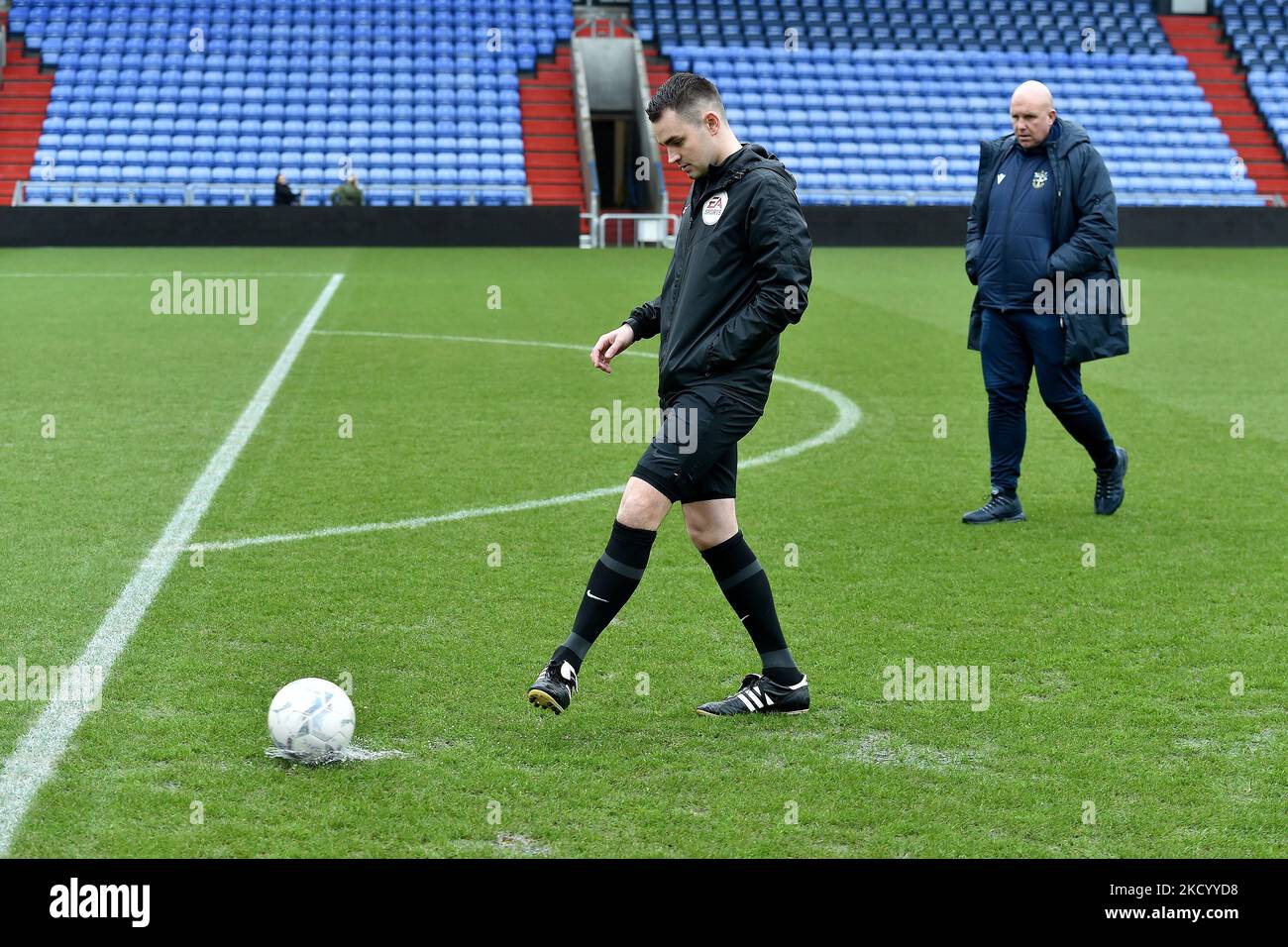 Referee Tom Neild calls off the Sky Bet League 2 match between Oldham ...