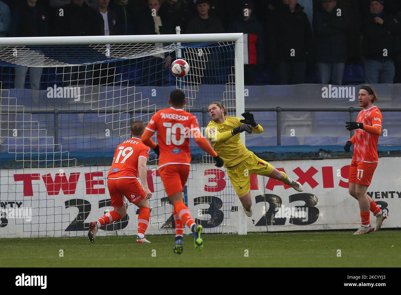 Ben Killip of Hartlepool United parries a header during the FA Cup ...