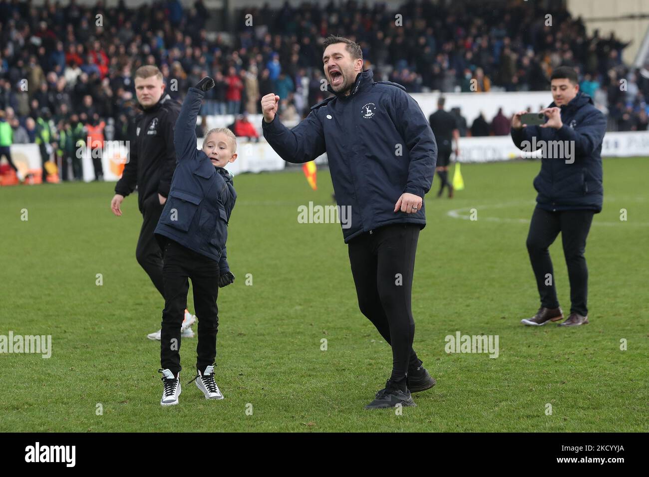 Hartlepool United manager Graeme Lee celebrates after his side's 2-1 ...