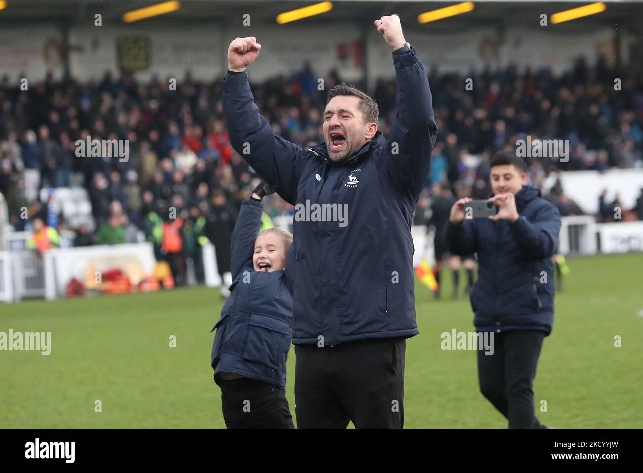 Hartlepool United manager Graeme Lee celebrates after his side's 2-1 ...