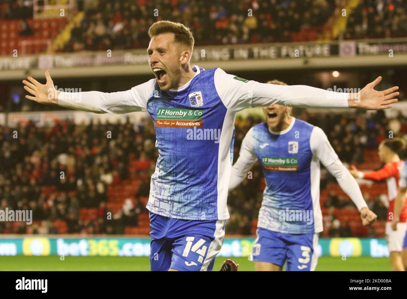 James Jones of Barrow celebrates after scoring during the FA Cup Third ...