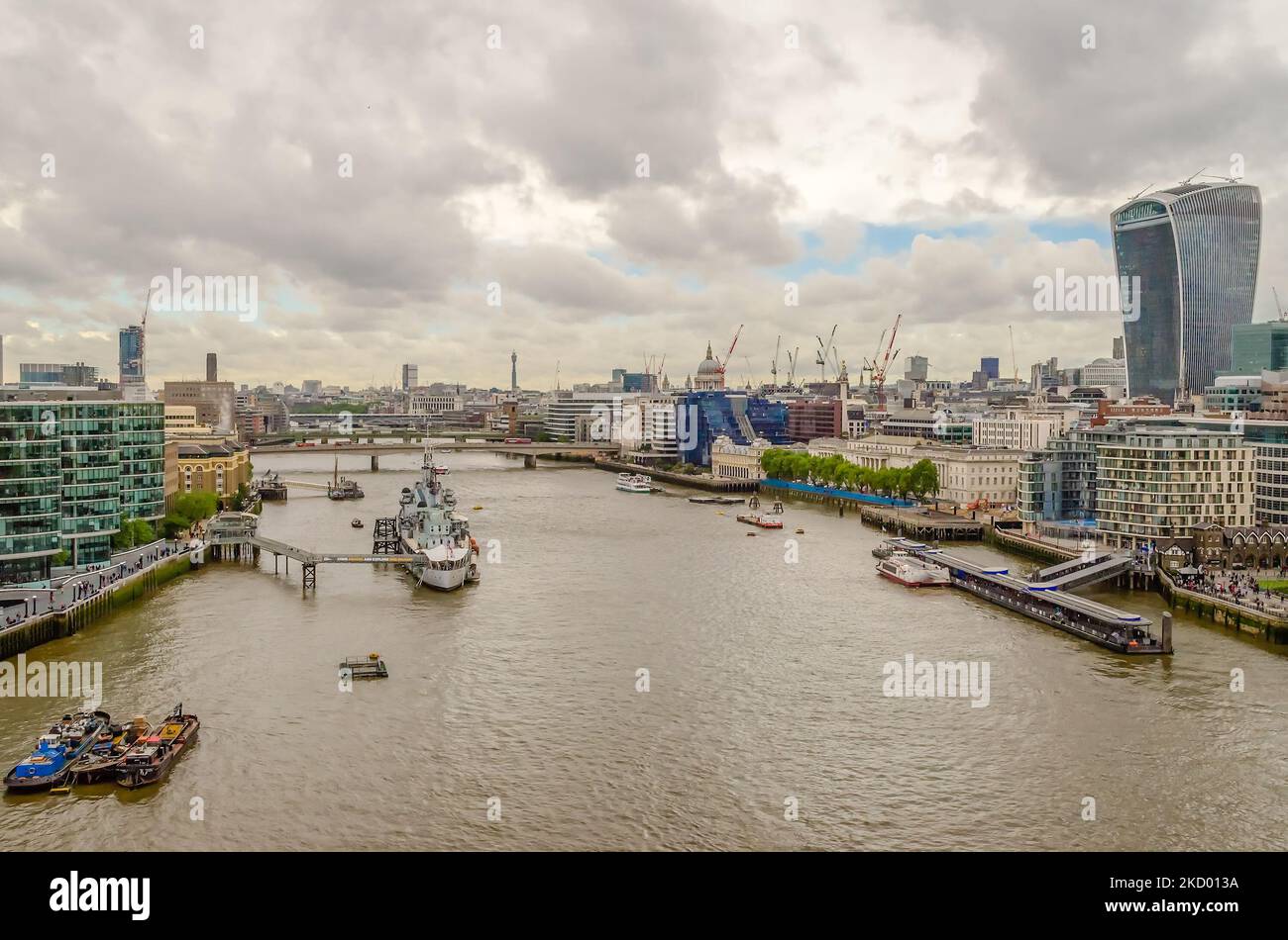 Aerial view over the Thames River from Tower Bridge, London, UK Stock ...