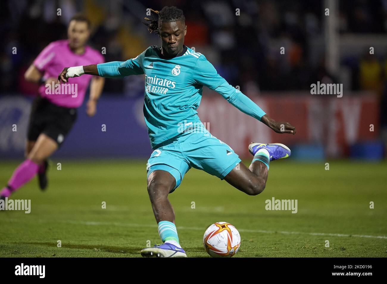 Eduardo Camavinga of Real Madrid shooting to goal during the round of ...