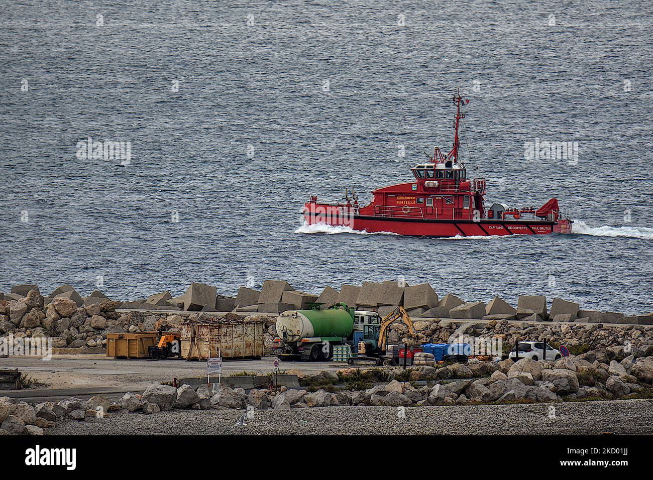 The fireboat Capitaine de Corvette Paul Brutus of the Battalion of ...