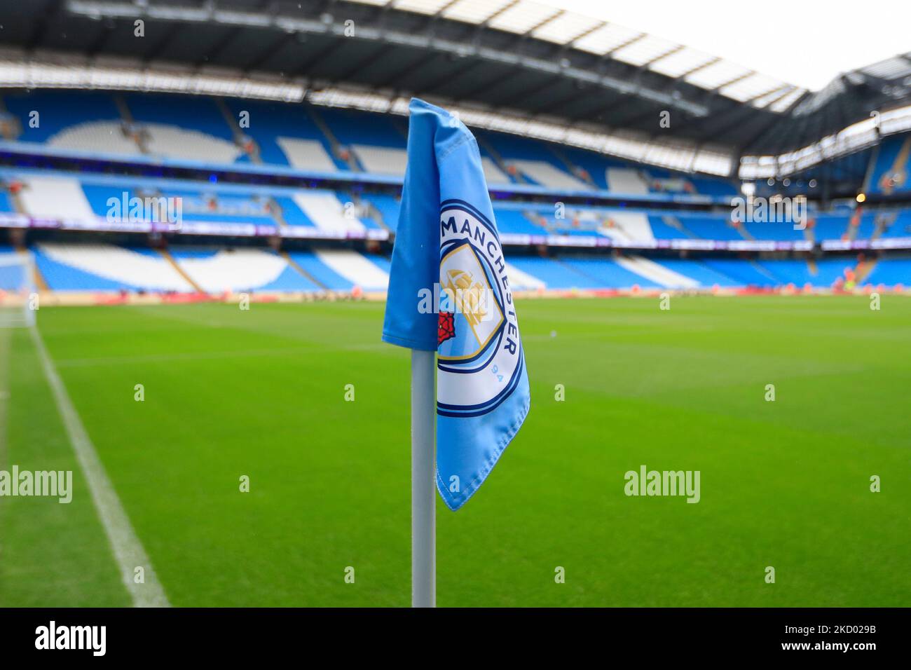 Corner flag at the Etihad ahead of the Premier League match Manchester ...