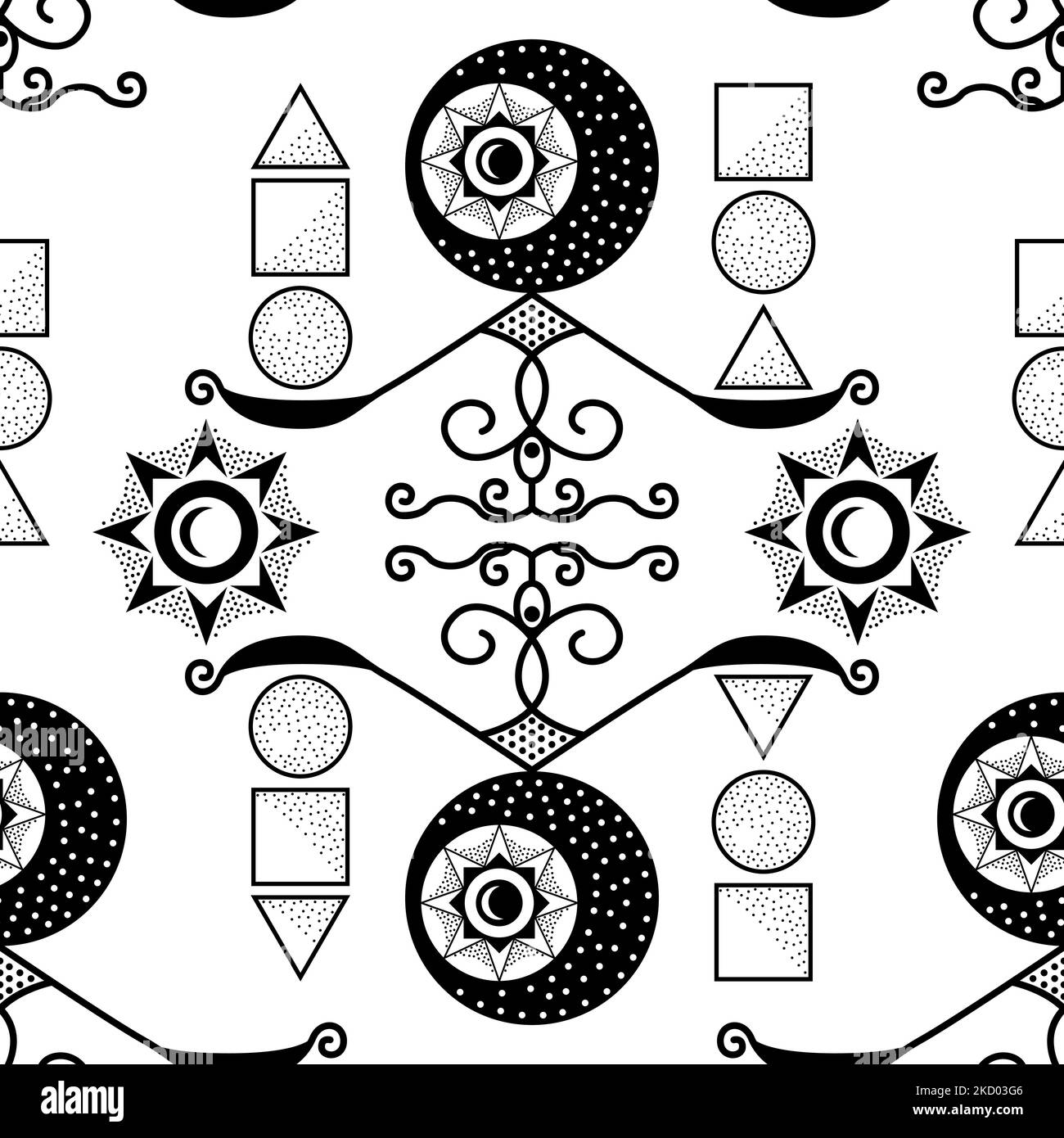 Abstract scales with geometric shapes. Seamless pattern. Black and ...