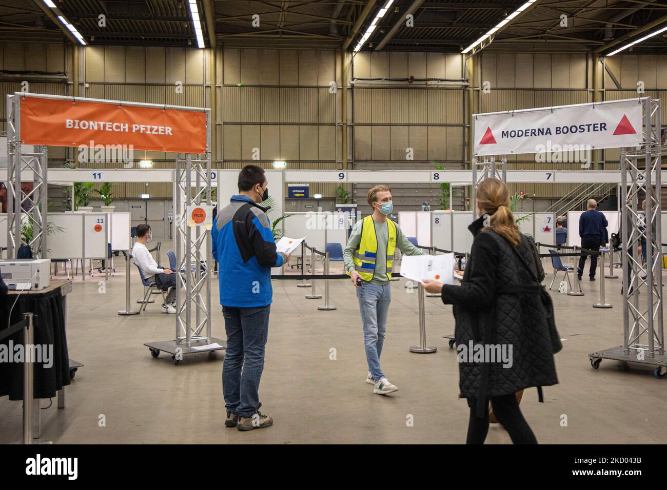 The entrance for the vaccination booths with BIONTECH PFIZER and ...