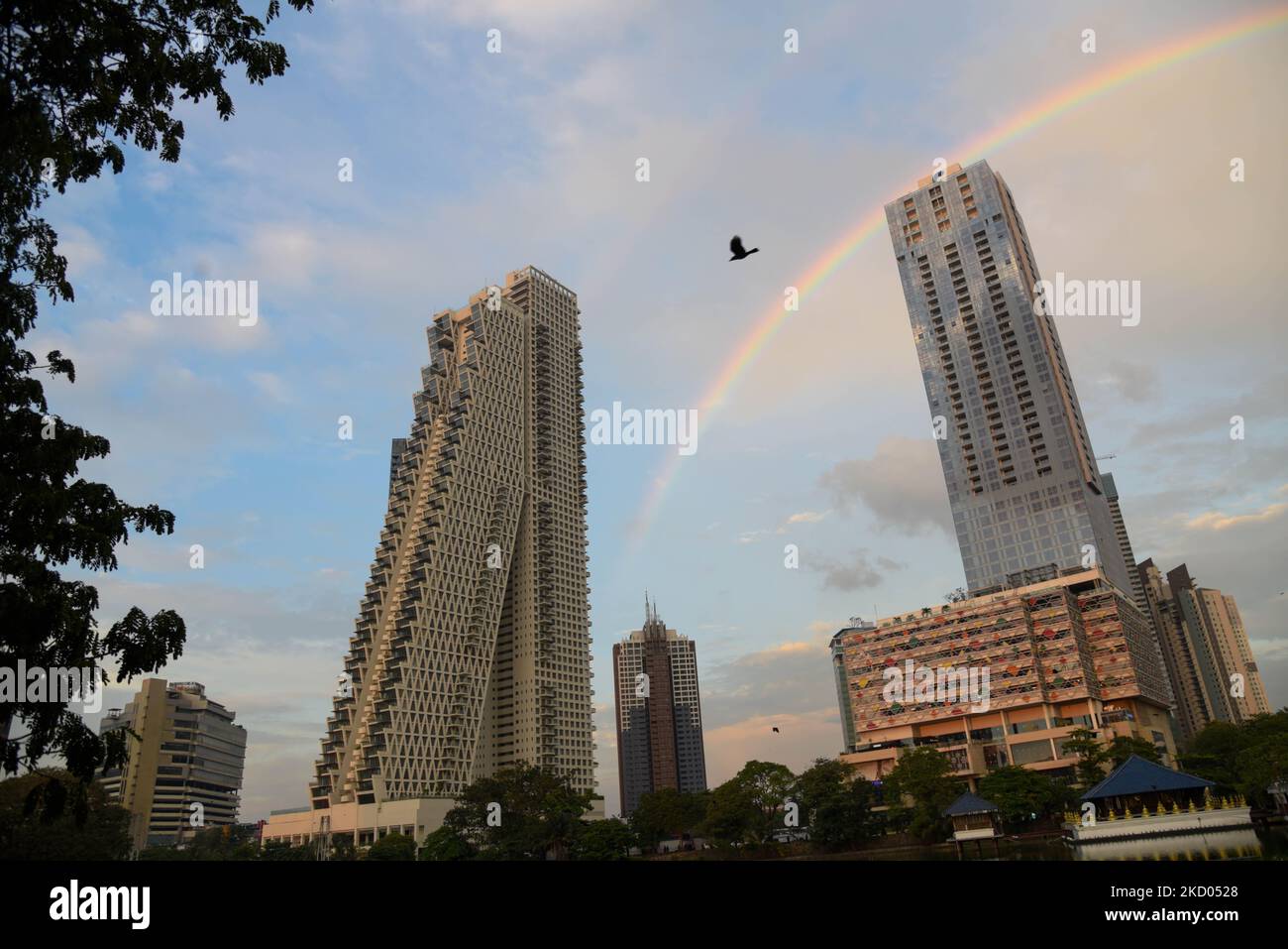 A rainbow shows in the sky over buildings in Colombo, Sri Lanka January ...
