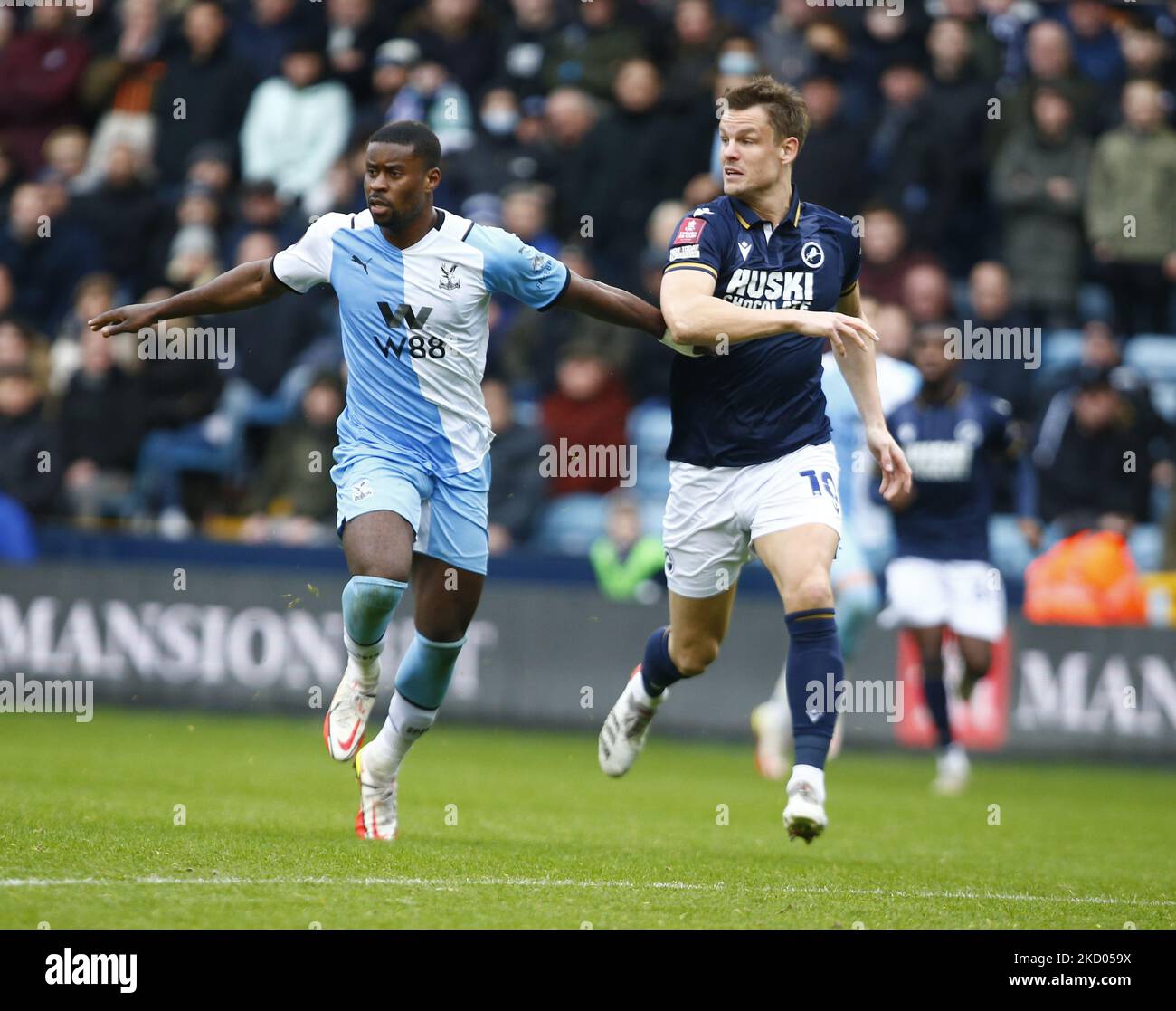 L-R VCrystal Palace's Tyrick Mitchell and Matt Smith of Millwall during ...