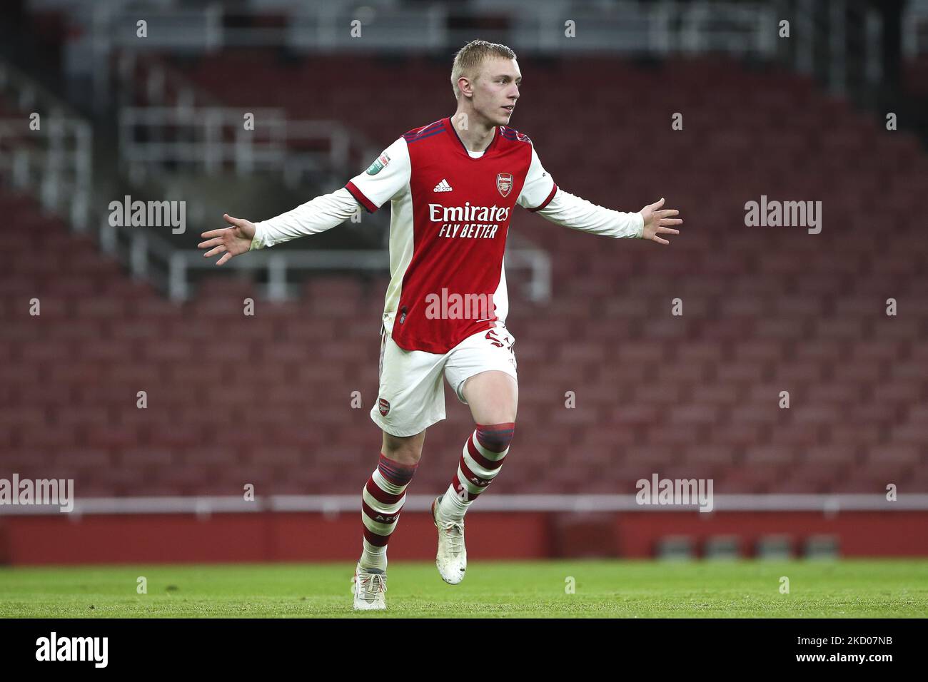 Mika Biereth celebrates his goal during the EFL Trophy match between ...